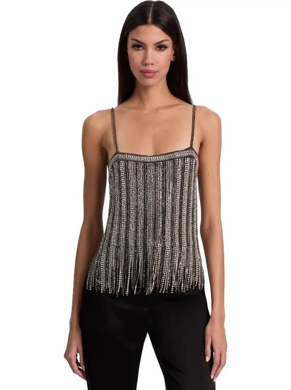 Alice + Olivia Chi Embellished Fringe Tank - Metallic