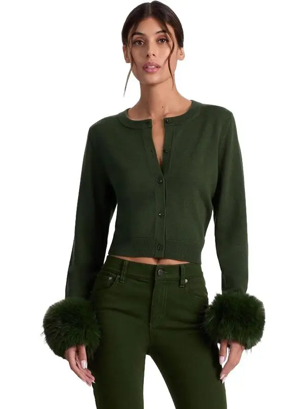 Alice + Olivia Dollie Faux Fur Cuff Cardigan - Green