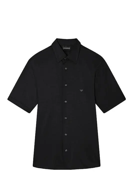 Emporio Armani Short-sleeved Slim-fit Shirt In A Lyocell-blend Jersey - Black