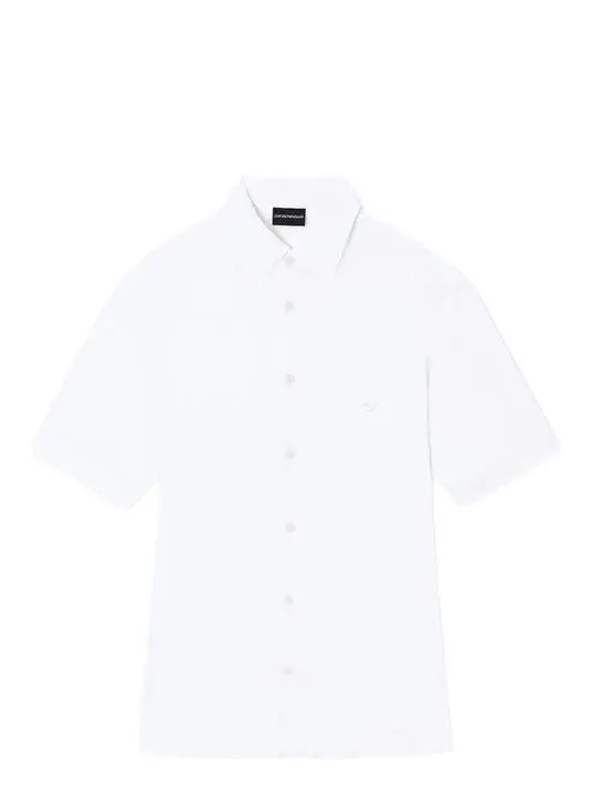 Emporio Armani Short-sleeved Slim-fit Shirt In A Lyocell-blend Jersey - White