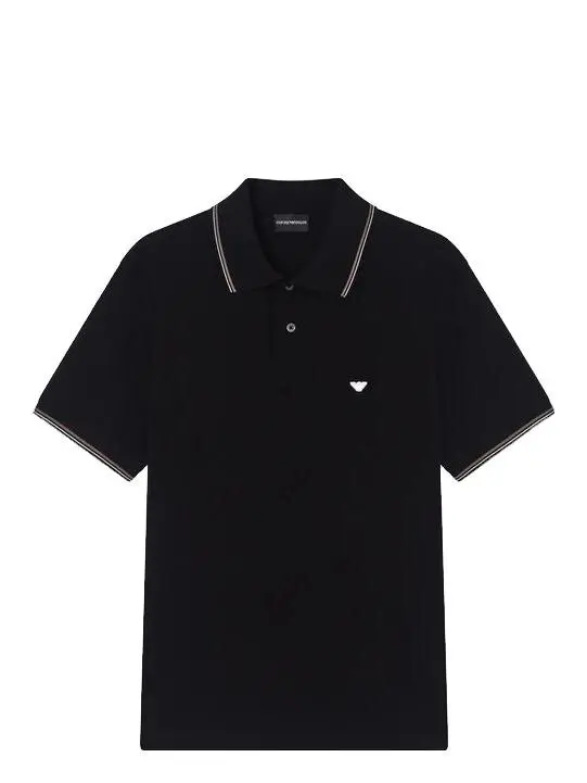 Emporio Armani Slim-fit Stretch Piqué Polo Shirt With Micro Eagle - Black