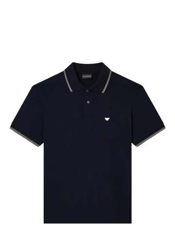 Emporio Armani Slim-fit Stretch Piqué Polo Shirt With Micro Eagle - Navy