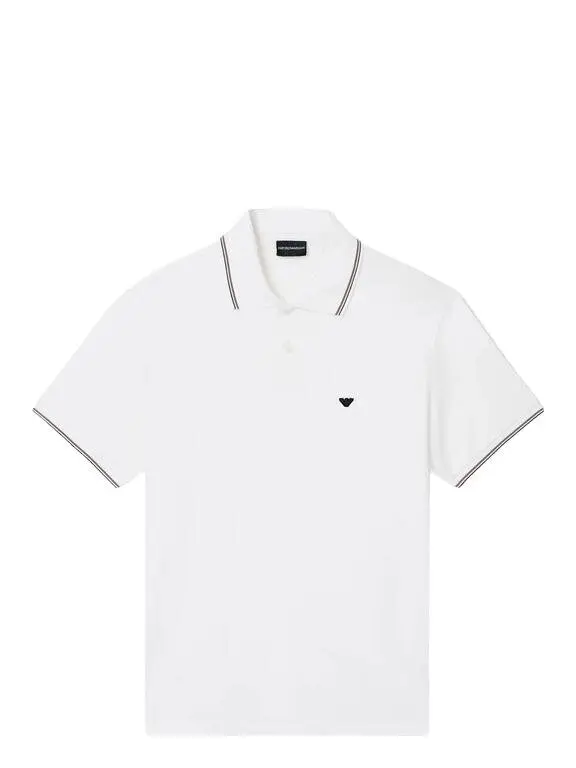 Emporio Armani Slim-fit Stretch Piqué Polo Shirt With Micro Eagle - White