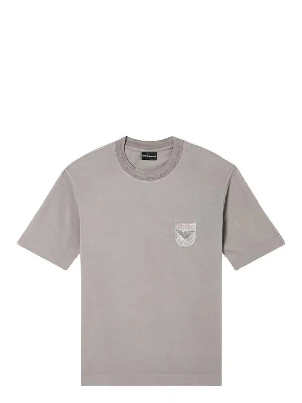 Emporio Armani Heavy Jersey T-shirt With Shield Embroidery - Natural