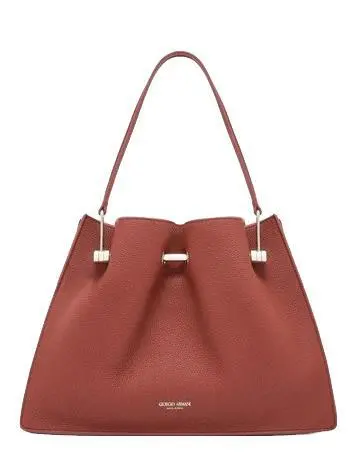 Giorgio Armani Small Shopper Bag In Pebbled Leather - Red