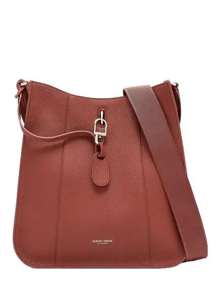 Giorgio Armani Pebbled Leather Shoulder Bag - Red