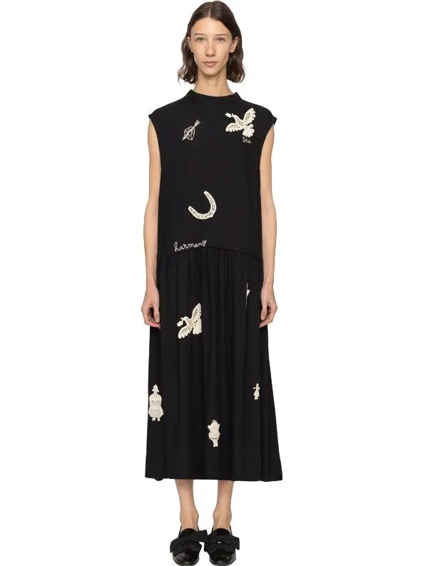 Sea Ellison Embroidered Tank Midi Dress - Black