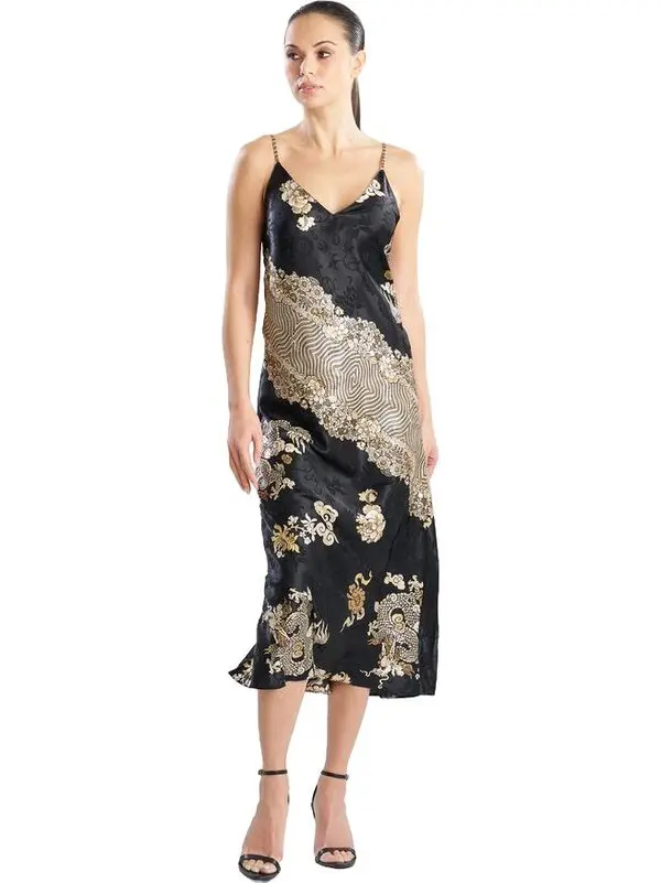 Natori Imperial Dragon Jacquard Slip Dress - Black