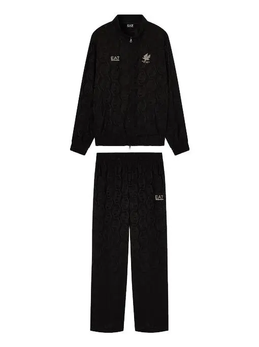 Emporio Armani Soccer Tracksuit In Jacquard Viscose - Black