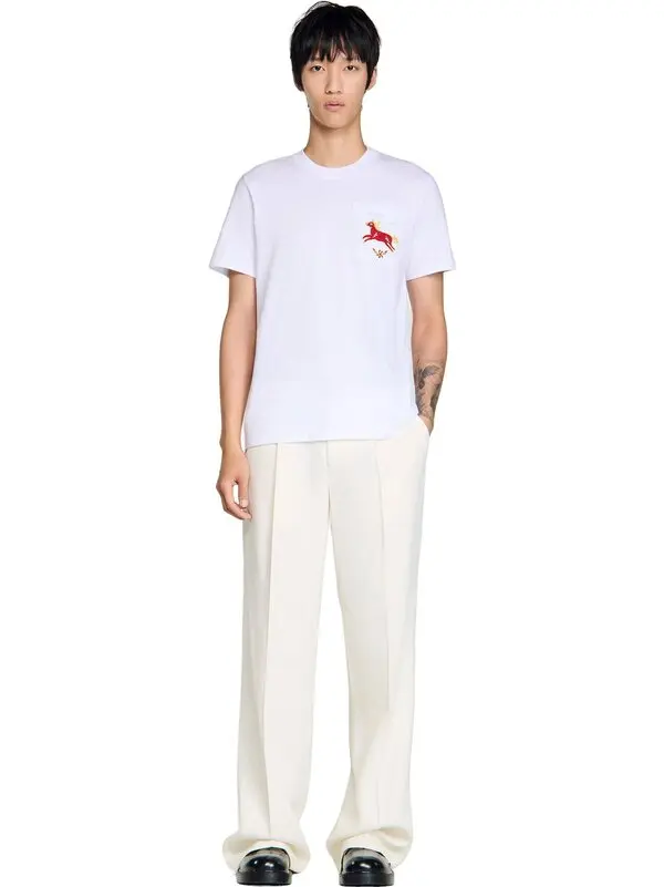 Sandro Embroidered Horse Cotton T-shirt - White