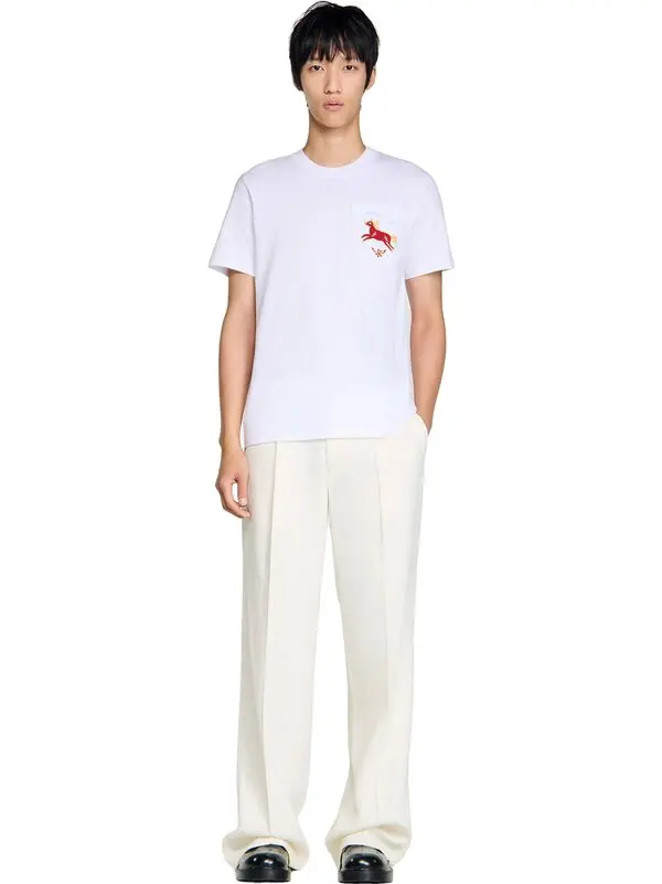 Sandro Embroidered Horse Cotton T-shirt - White