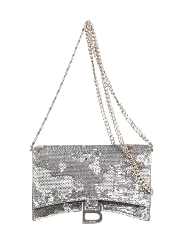 Balenciaga Sequin-embellished Chain Bag - Silver