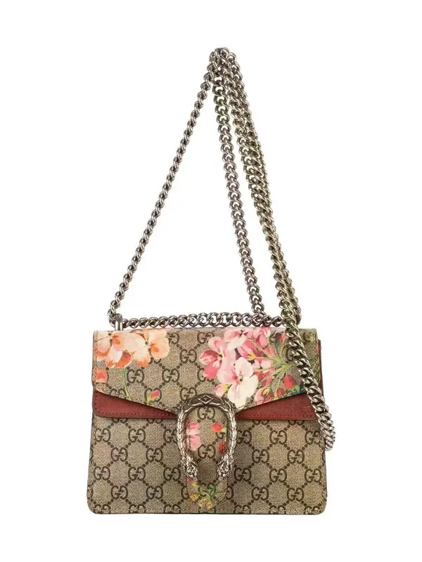 Gucci Floral-print Bag With Chain Strap - Brown