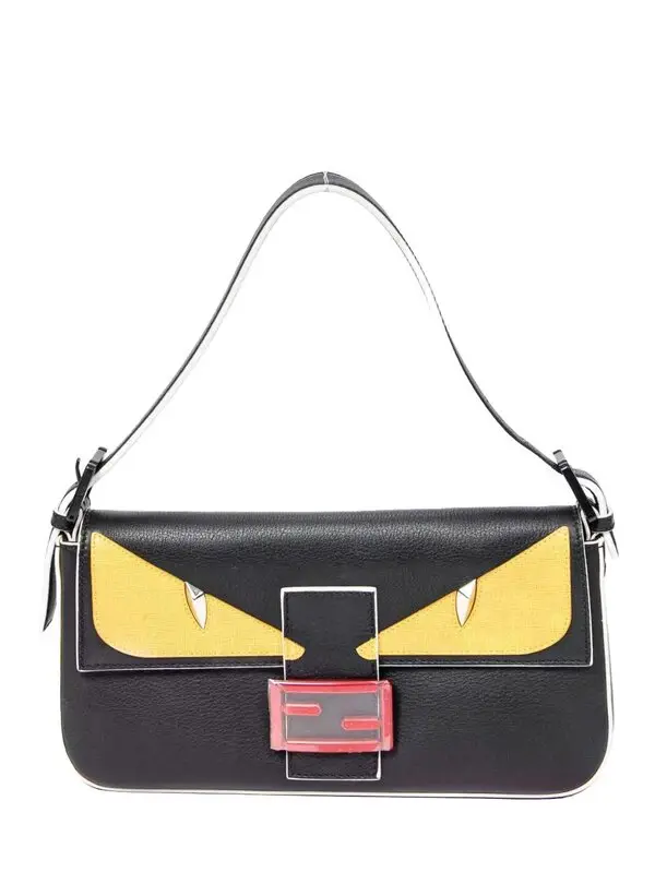 Fendi Monster Mania Appliqué Baguette Shoulder Bag - Black