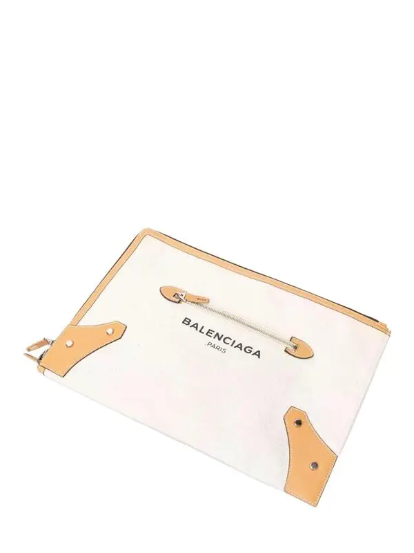 Balenciaga Logo Zip Pouch - Neutrals