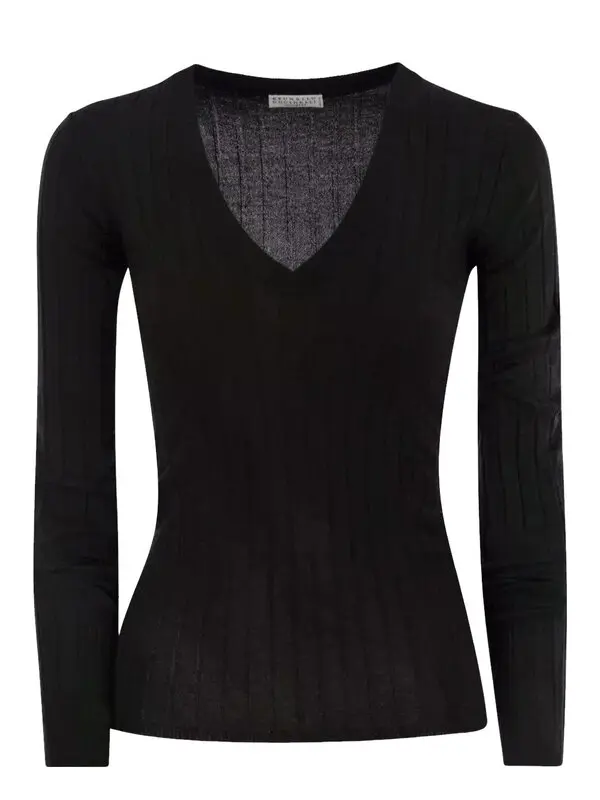 Brunello Cucinelli Ribbed V-neck Sweater - Black