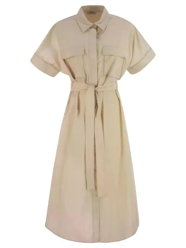 Peserico Patch-pocket Belted Midi Shirt Dress - Neutrals