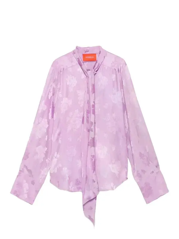La DoubleJ Floral-print Tie-neck Shirt - Purple