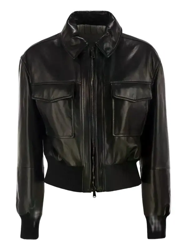 Brunello Cucinelli Leather Jacket With Pockets - Black