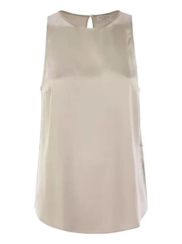 Brunello Cucinelli Silk-satin Sleeveless Blouse - Neutrals
