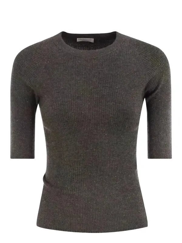 Brunello Cucinelli Ribbed Half-sleeve Sweater - Grey