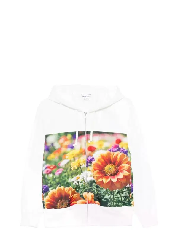 Comme Des Garçons Floral-print Hoodie - White