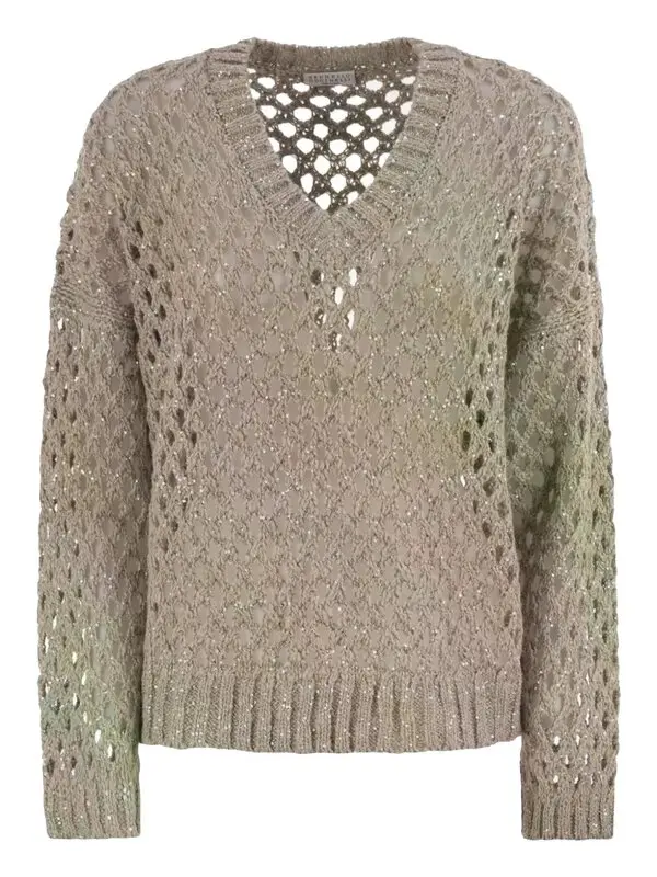 Brunello Cucinelli Sequin-embellished V-neck Sweater - Neutrals