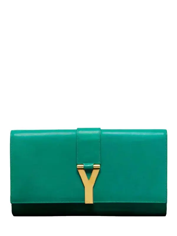 Saint Laurent Y-ligne Leather Clutch - Green