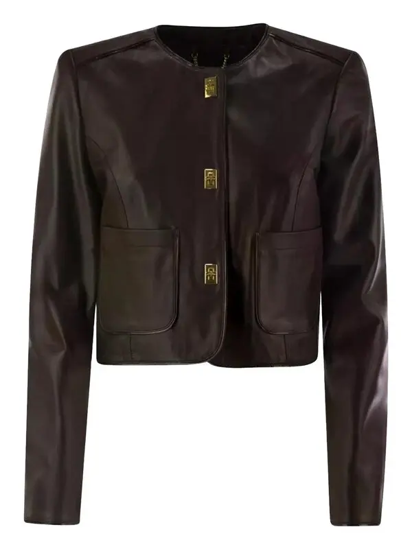 Elisabetta Franchi Twist-lock Leather Jacket - Brown