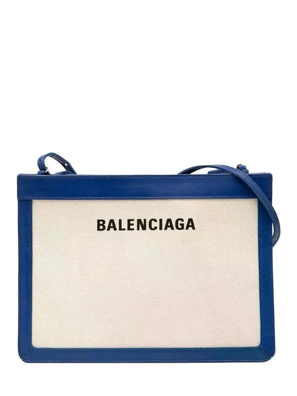 Balenciaga 2018 Canvas Navy Pochette Crossbody Bag - Brown