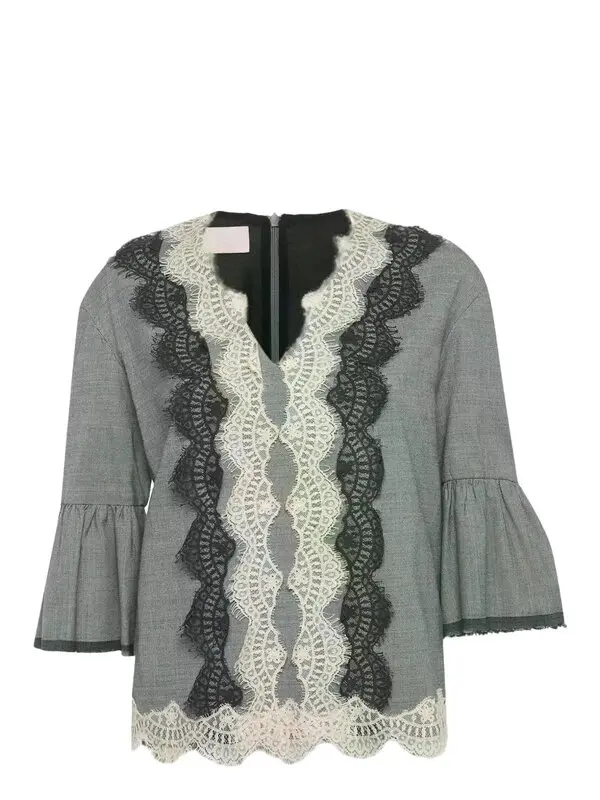 Giamba Lace Trim Blouse - Grey