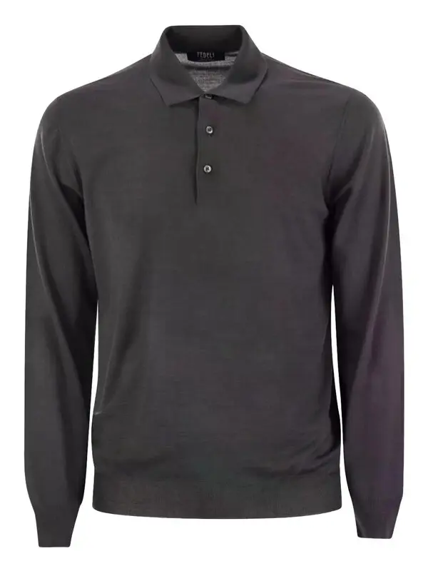Fedeli Three-button Long-sleeve Polo Shirt - Grey