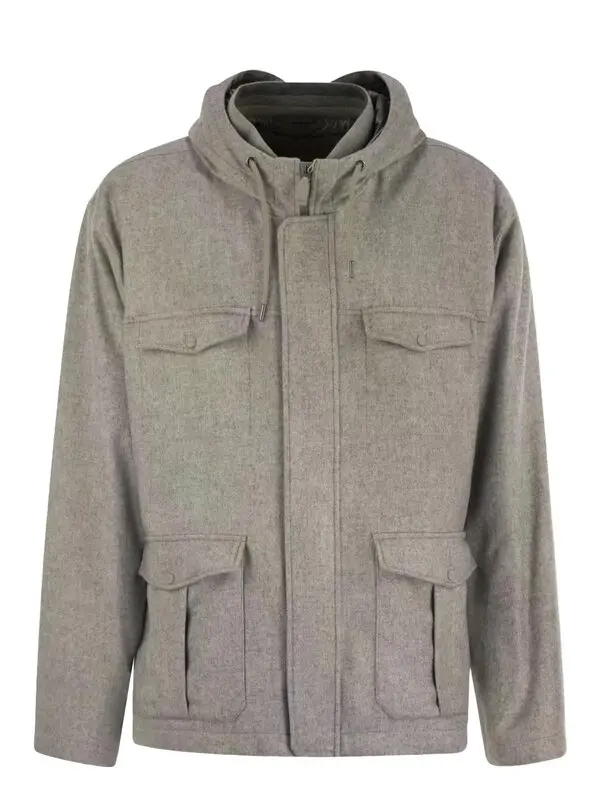 Herno Mélange-effect Hooded Jacket - Grey