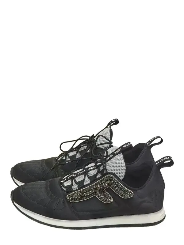 Fendi Crystal-embellished Lace-up Sneakers - Black