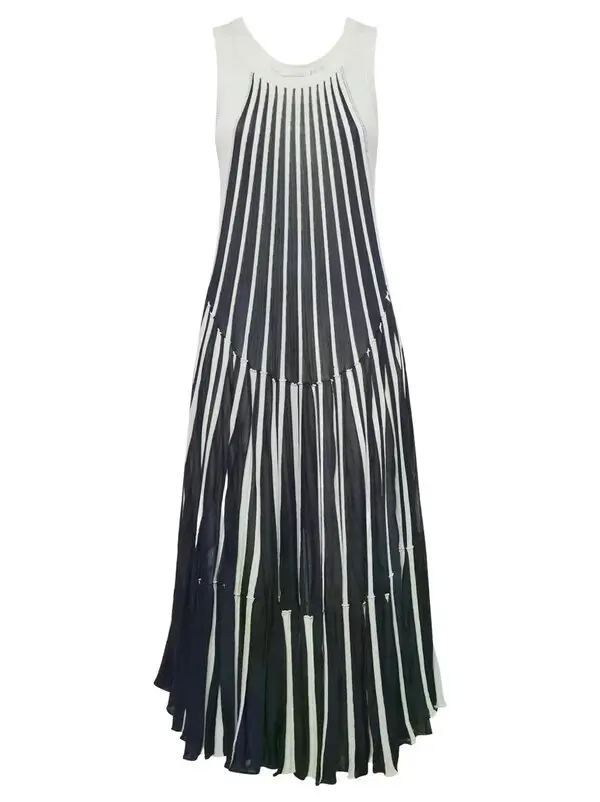 Chloé Pleated Stripe-pattern Dress - Blue