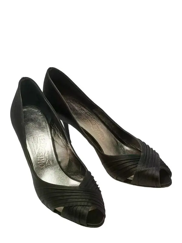 FERRAGAMO Societe Pleated Peep-toe Pumps - Black
