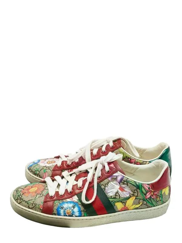 Gucci Floral-print Low Top Sneakers - Brown