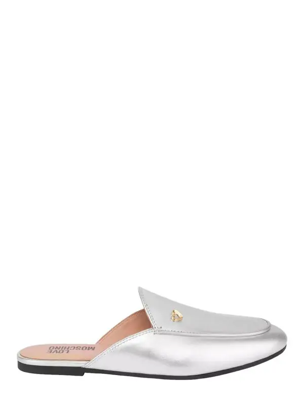 Moschino Metallic Emblem Mules - Silver