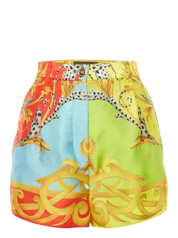 Versace Acanthus-print Satin Shorts - Yellow