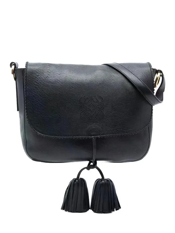 Loewe 1990-2000 Leather Anagram Tassel Crossbody Bag - Black