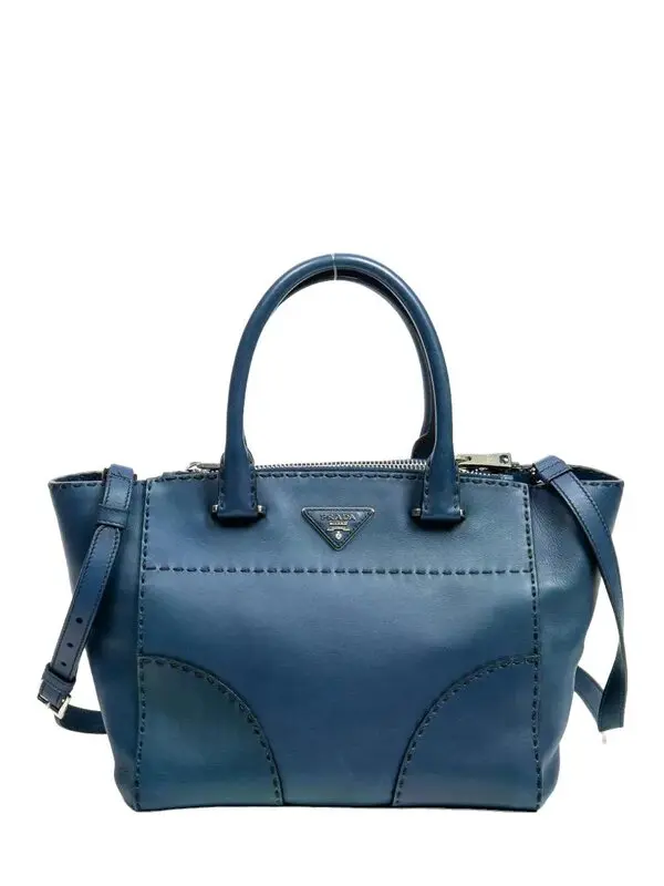 Prada Stitched Twin Tote Bag - Blue
