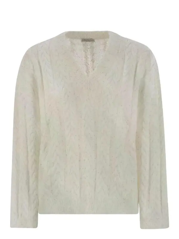Brunello Cucinelli Sequin Braided Knit Sweater - White