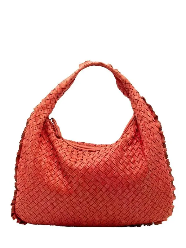 Bottega Veneta Small Perforated Nappa Intrecciato Veneta Hobo Bag - Red