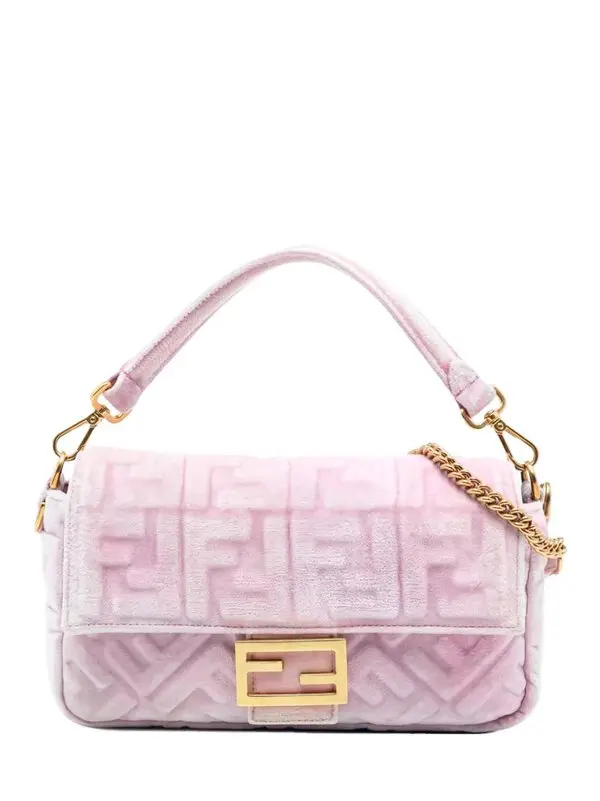 Fendi Zucca Embossed Velvet Baguette Satchel - Pink