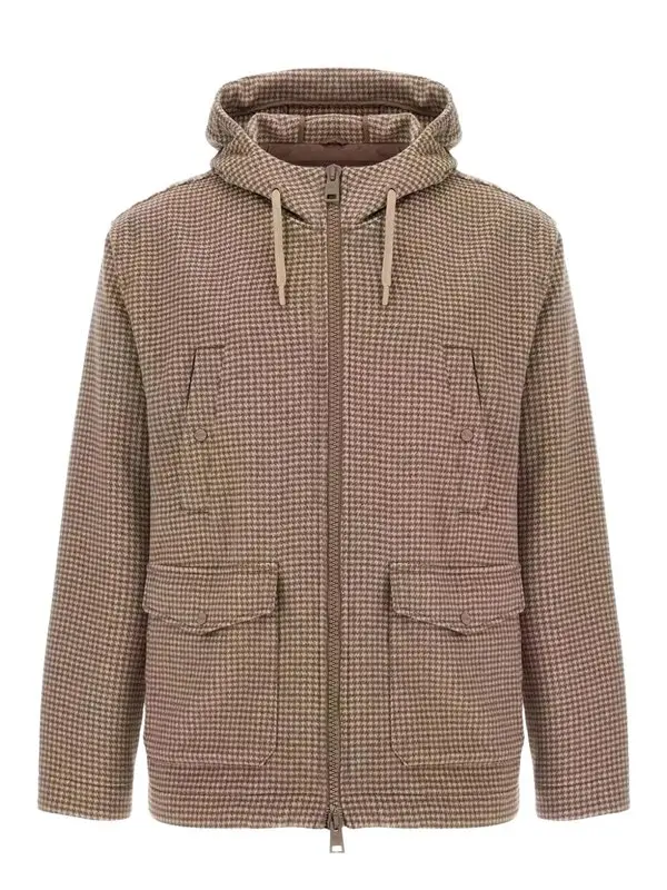 Herno Houndstooth-pattern Hooded Jacket - Brown