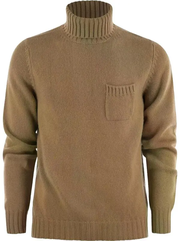 Fedeli Ribbed Pocket Turtleneck Sweater - Brown