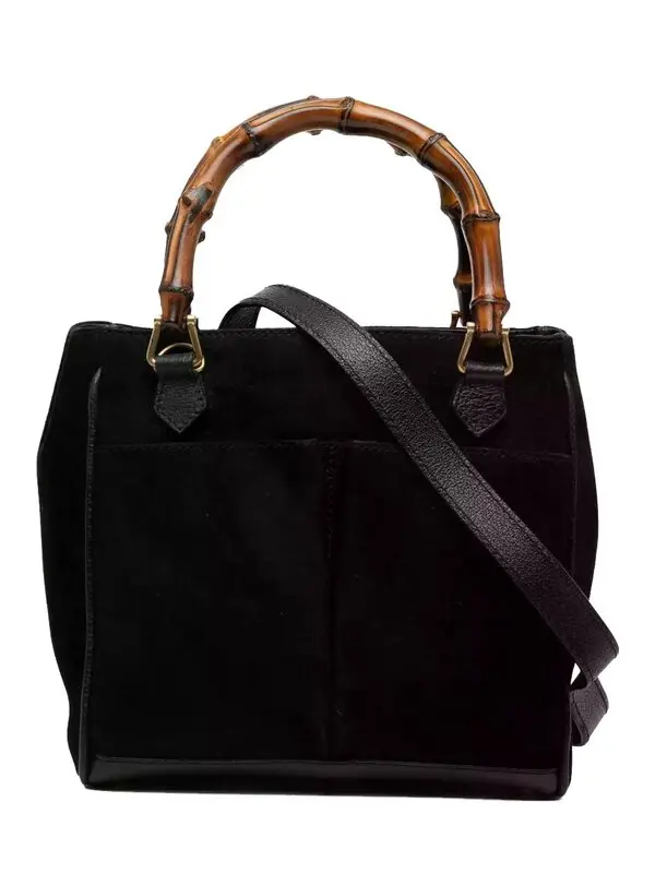 Gucci 20th Century Suede Bamboo Satchel - Black