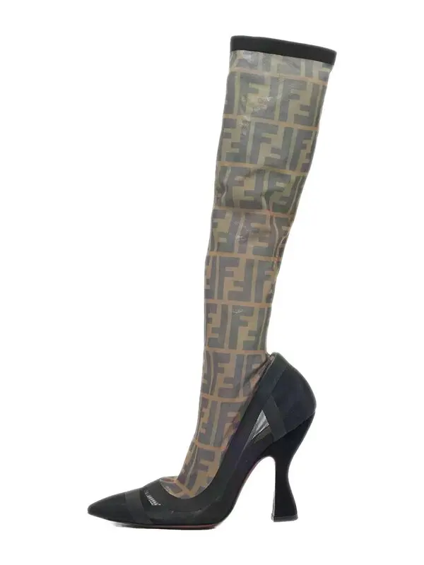 Fendi Colibri Zucca-patterned Knee High Boots - Black