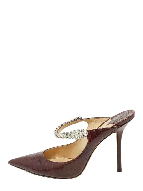 JIMMY CHOO Bing 100 Croc-embossed Crystal-embellished Mules - Red