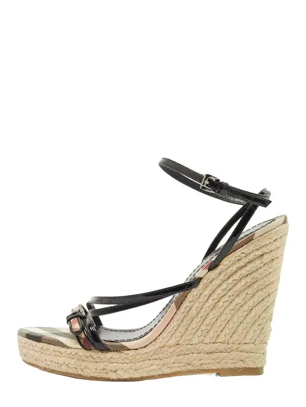 Burberry Patent-leather Wedge Espadrilles - Black